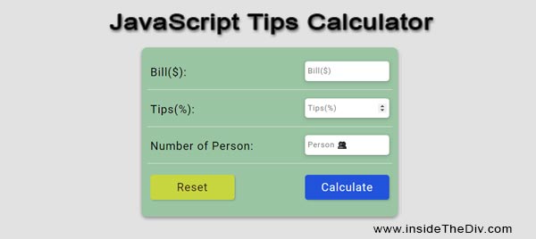 JavaScript Simple Projects With Source Code Tip Calculator
